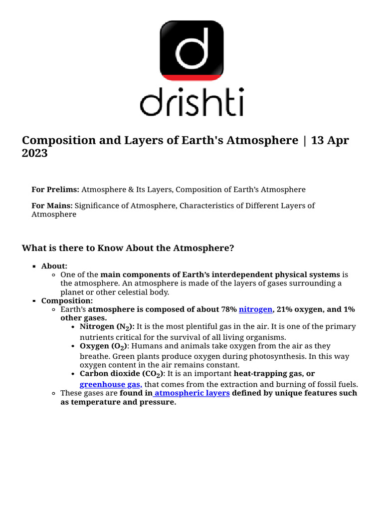 Composition and Layers of Earth S Atmosphere - Print - Manually | PDF ...