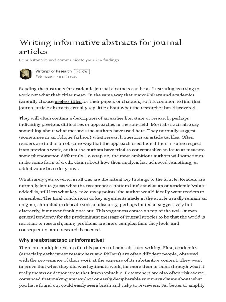 Writing Informative Abstracts For Journal Articles by Writing For | PDF ...
