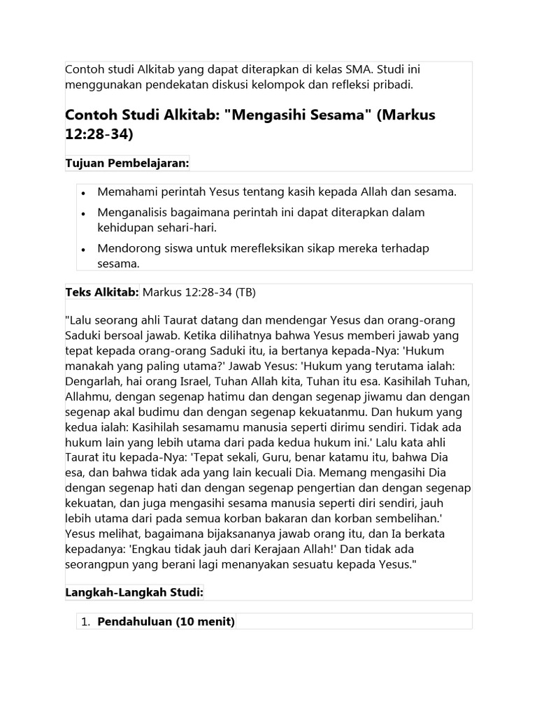Contoh Studi Alkitab Yang Dapat Diterapkan Di Kelas SMA & Jemaat | PDF ...