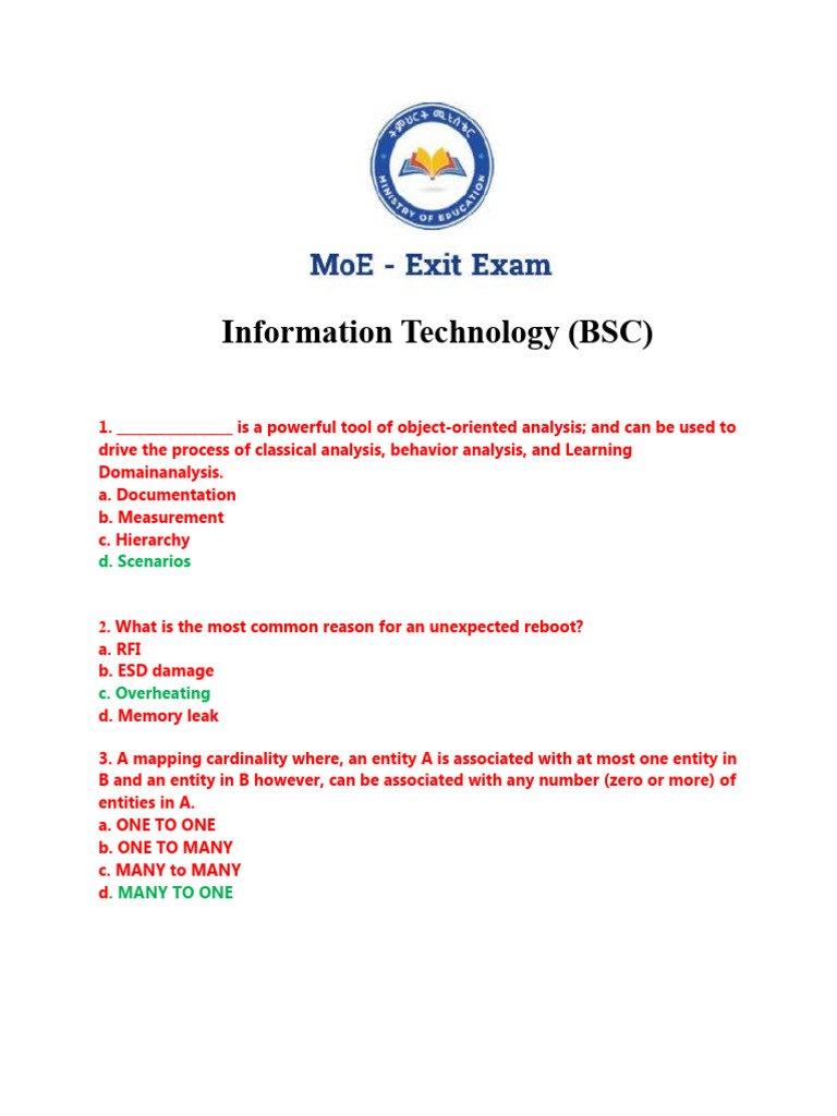 IT Exit Exam Questions and Answers | PDF | Inheritance (Object Oriented ...