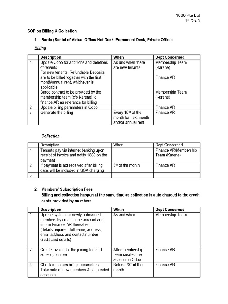 SOP On Billing & Collection | PDF | Invoice | Renting
