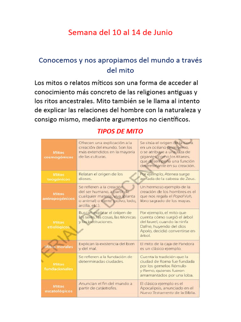 Tipos de Mitos | PDF | Homero | Mitología griega