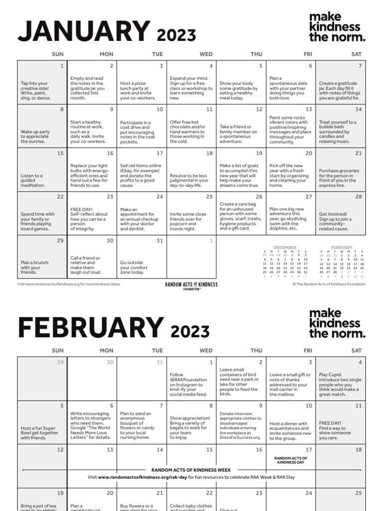 January 2023 Kindness Calendar | PDF