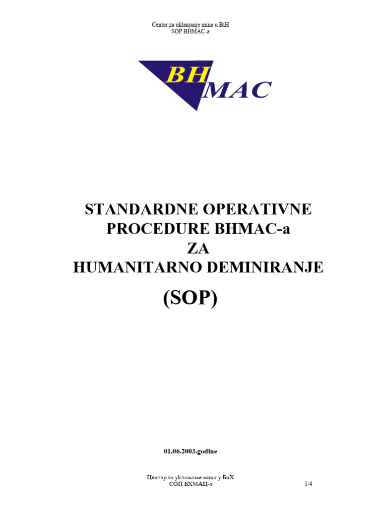 SOP BHMAC A Za Humanitarno Deminiranje | PDF