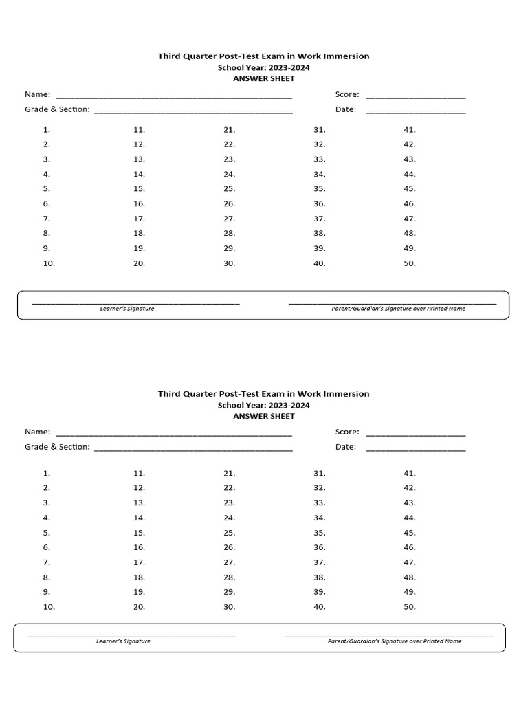 1 Answer Sheet Long Pdf 
