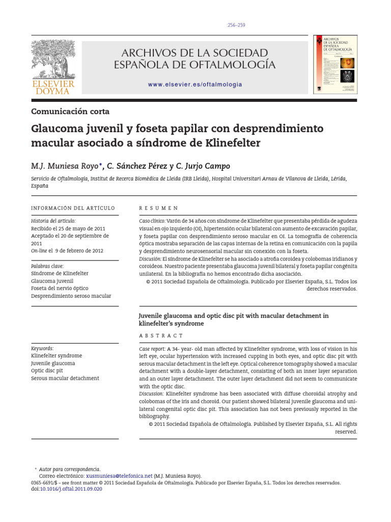 Glaucoma juvenil y foseta papilar en Klinefelter | PDF | Glaucoma | Ojo