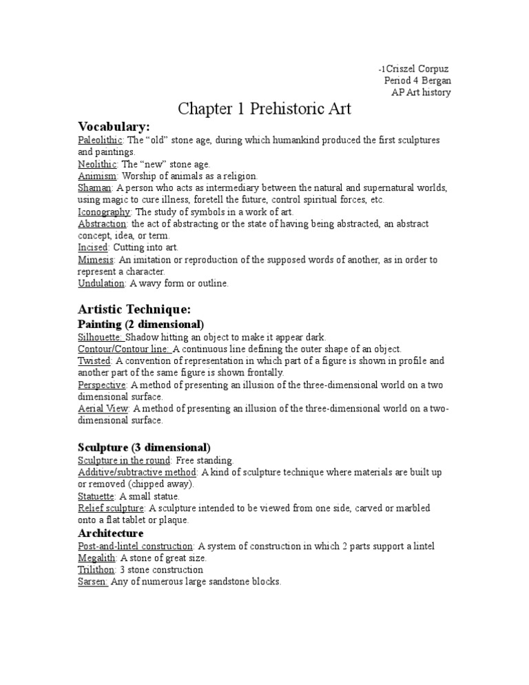 Chapter 1 Prehistoric Art: Vocabulary | PDF