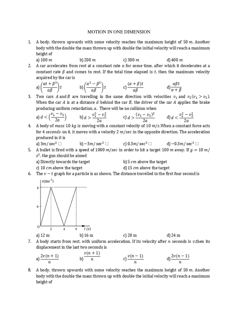 Motion in One Dimension: Key Concepts and Problems | PDF | Acceleration ...