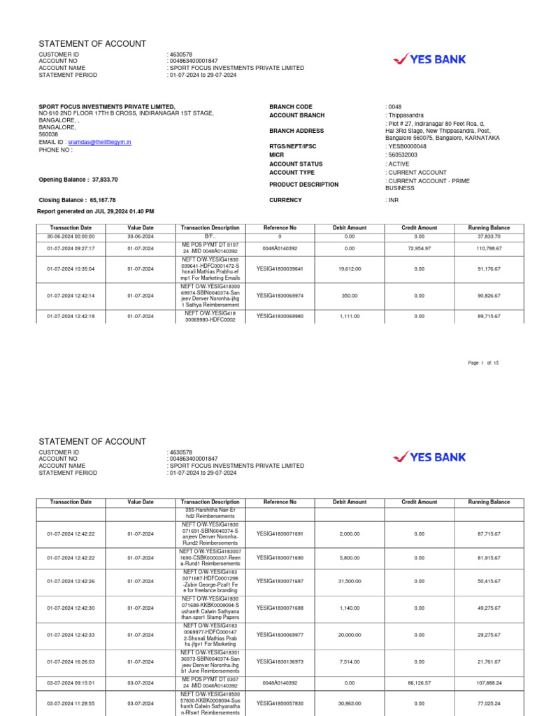 July 2024 Account Statement Summary | PDF | Debits And Credits ...