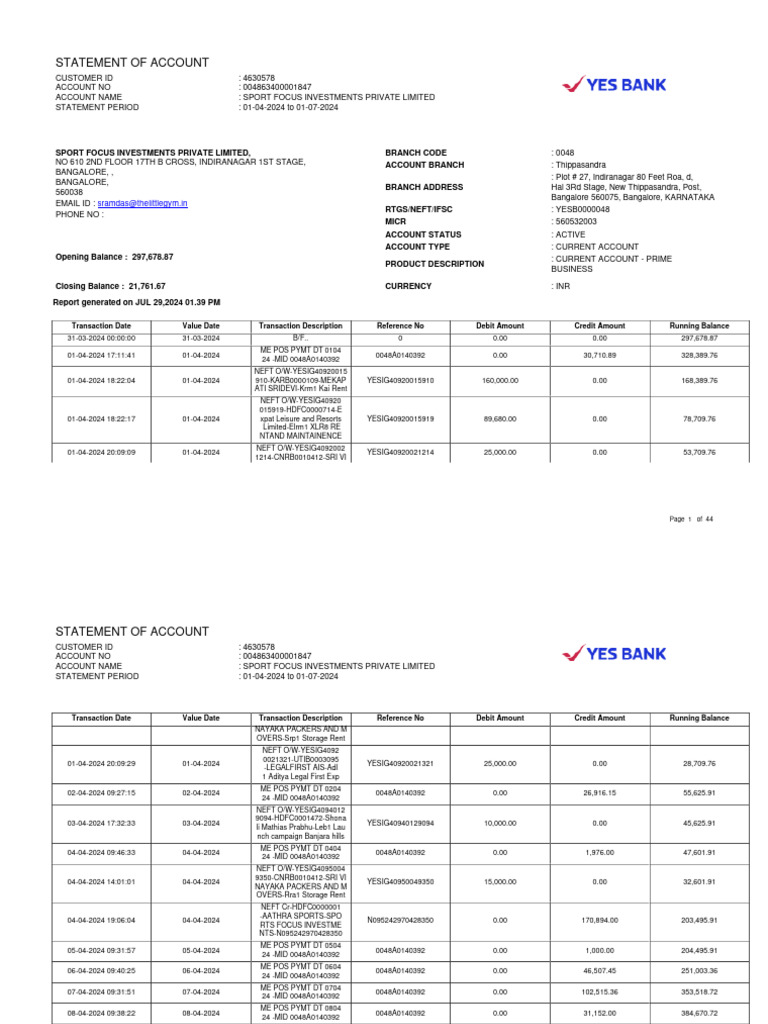 YES BANK Apr1-Jul1 2024 Transactions - Details - 29jul2024 - 134000 ...