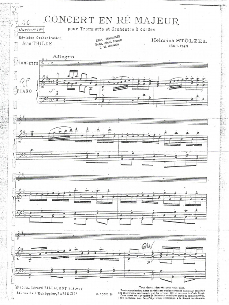 Gottfried Heinrich Stoelzel. Trumpet Concerto. Piano | PDF