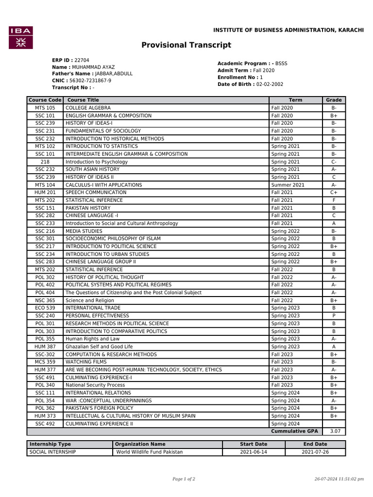 Student Transcript 1722019862 | PDF | Science | Liberal Arts Education