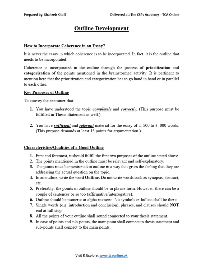 L8 Outline Development | PDF | Essays | Thesis