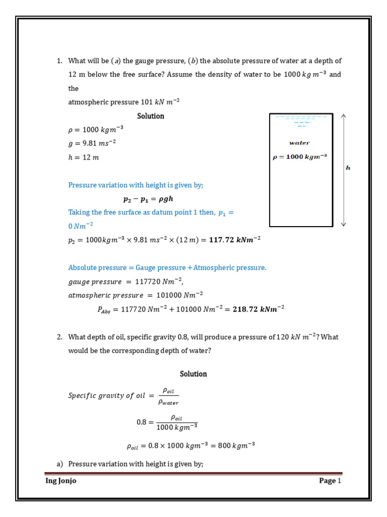 Sample Problems in Fluid Mechanics | PDF | Pressure | Pressure Measurement