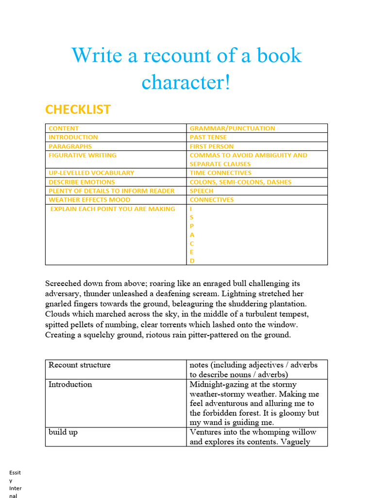 Write A Recount of A Book Character | PDF | Poetry | Young Adult