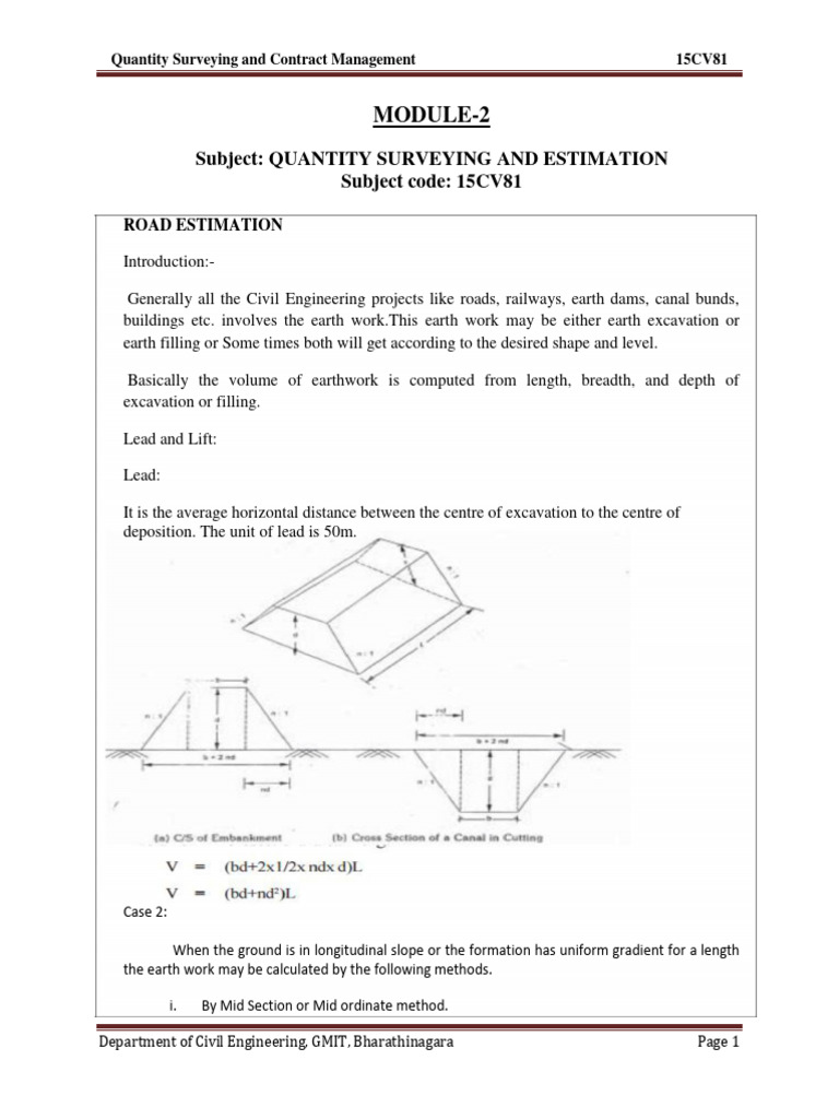 Subject: Quantity Surveying and Estimation Subject Code: 15CV81 | PDF ...
