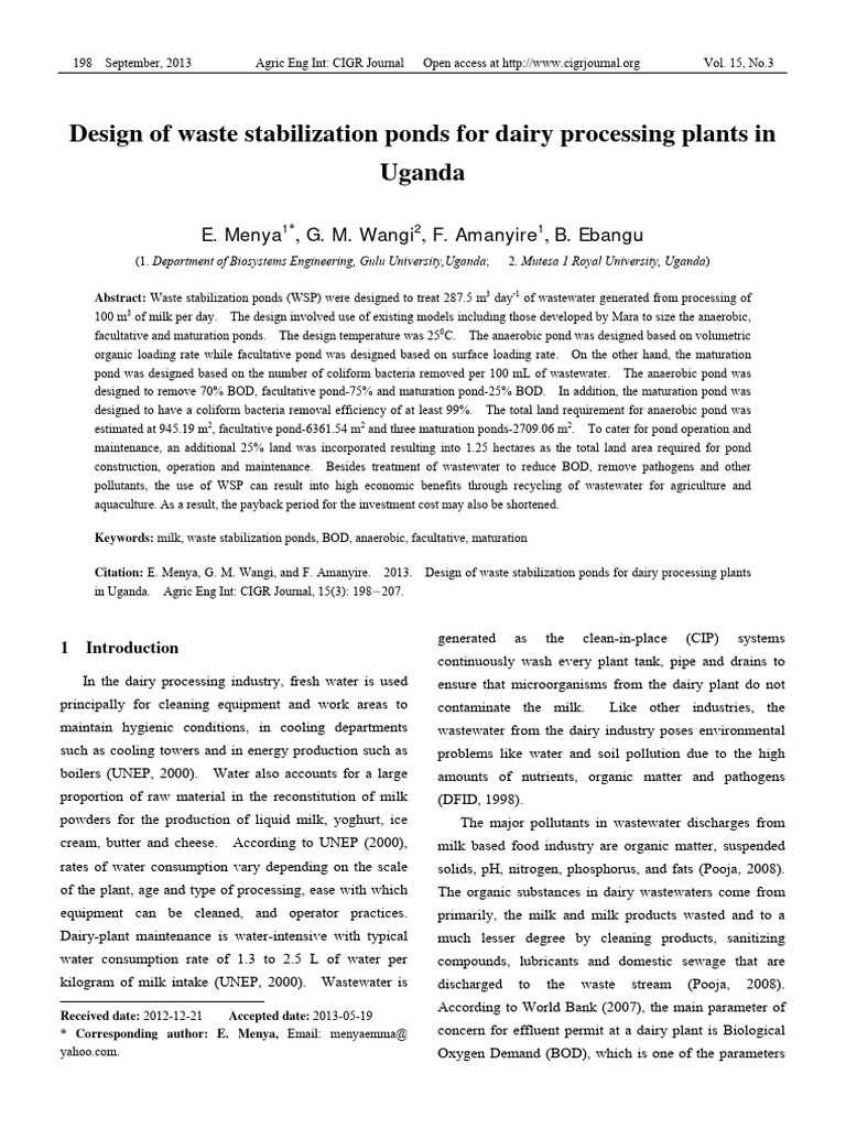 Design of Waste Stabilization Ponds For | PDF | Environmental Science ...