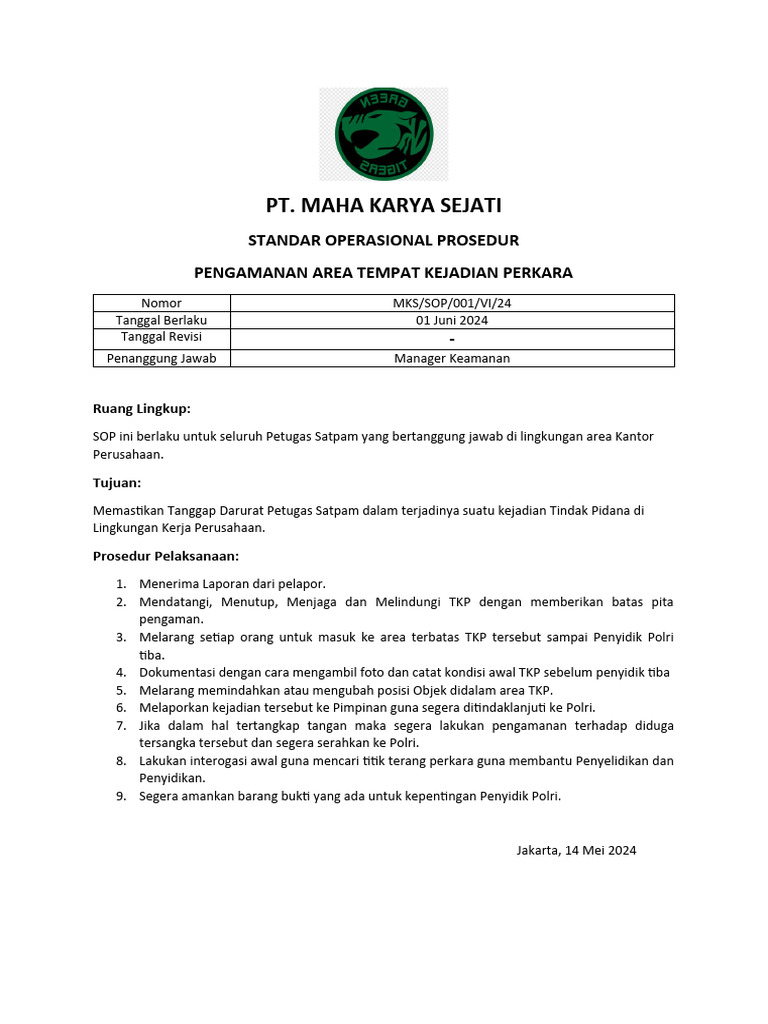 SOP TPTKP Satpam Kelompok 5 | PDF