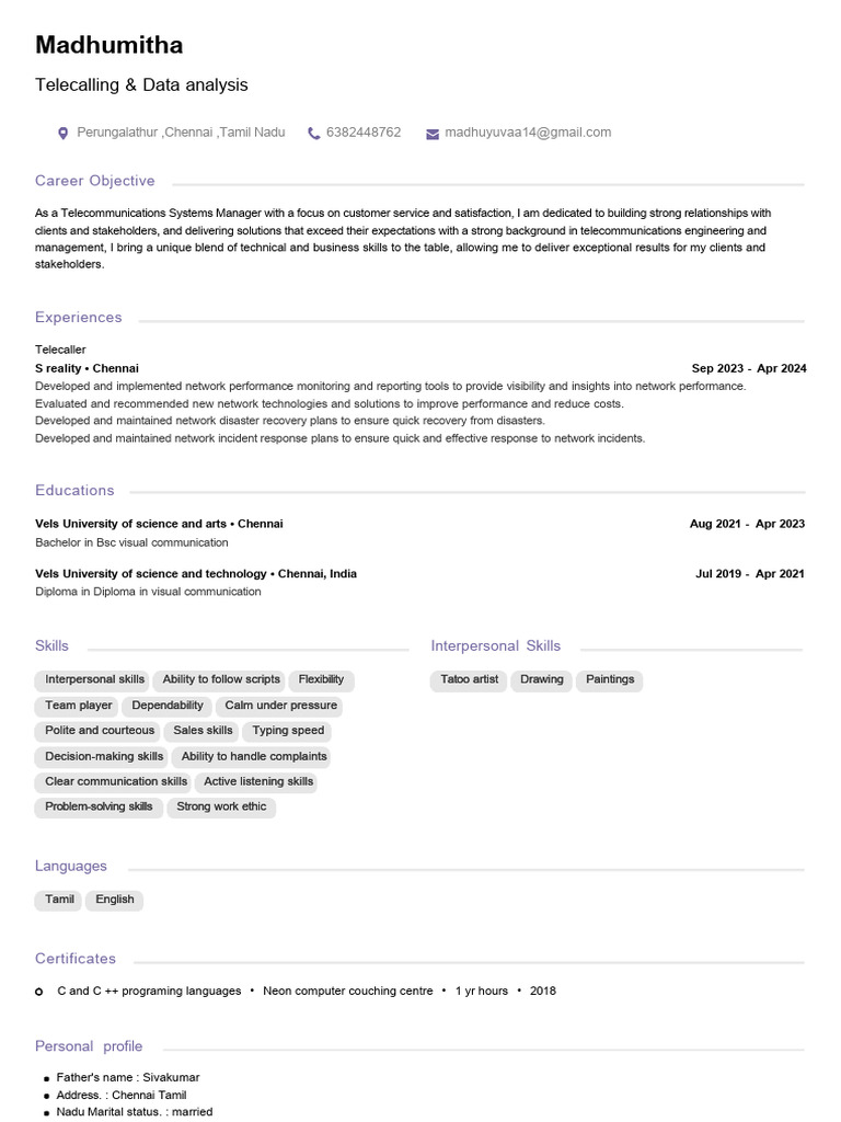 Madhumitha: Telecalling & Data Analysis | PDF | Communication | Computing