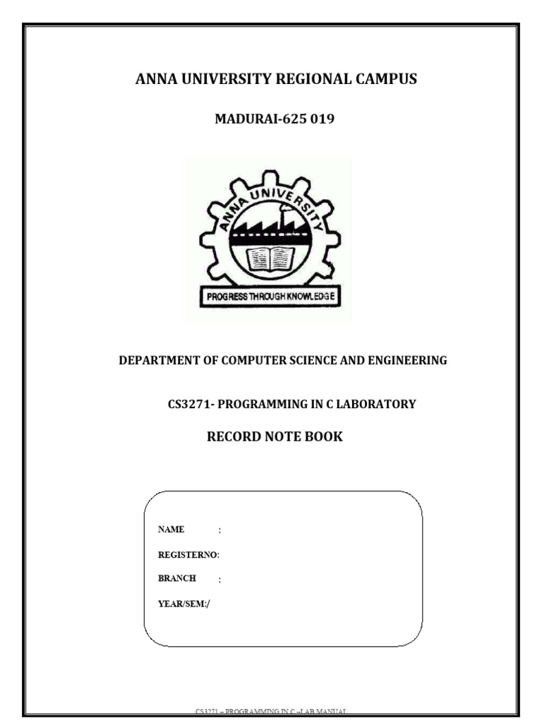 Cs3271 C Lab Manual Aurcm Kk Pdf Pointer Computer Programming C Programming Language 