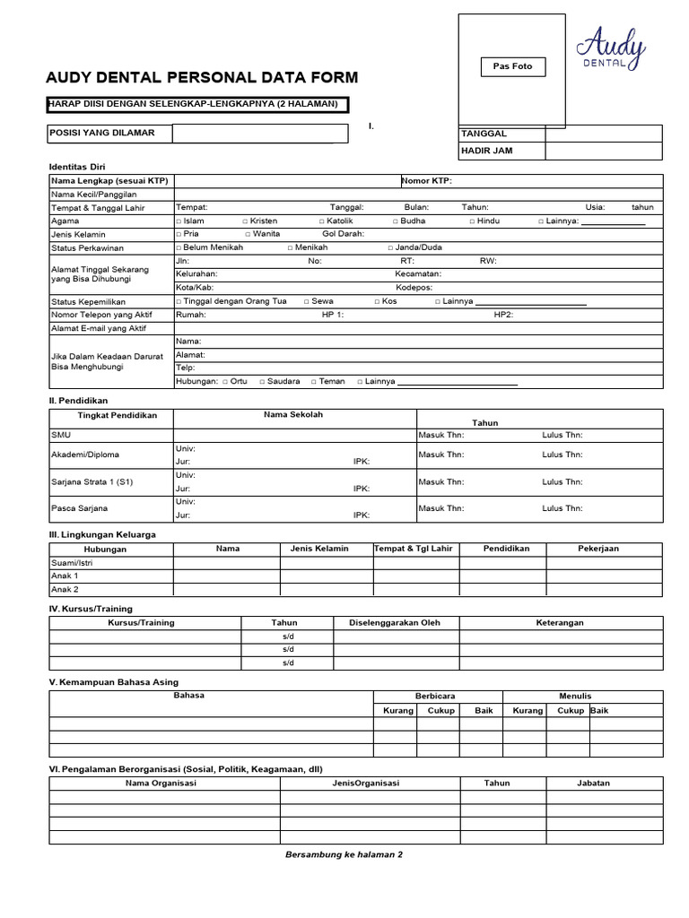 Audy Dental Personal Data Form | PDF