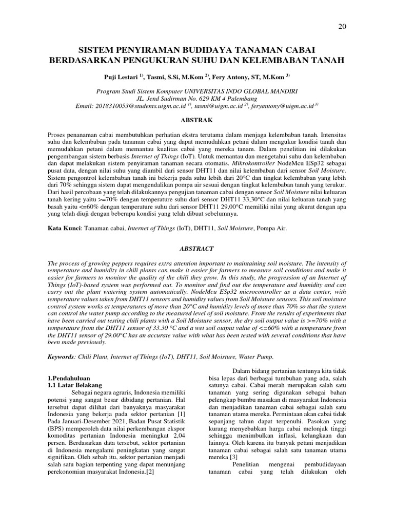 Sistem Penyiraman Otomatis Tanaman Cabai | PDF | Komputer | Teknologi & Rekayasa