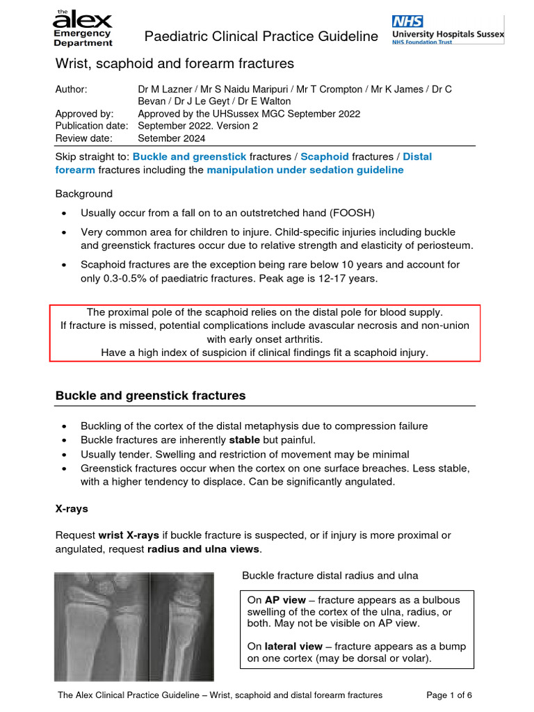 Paediatric Guidelines Wrist Scaphoid Forearm Fractures 2022 | PDF ...