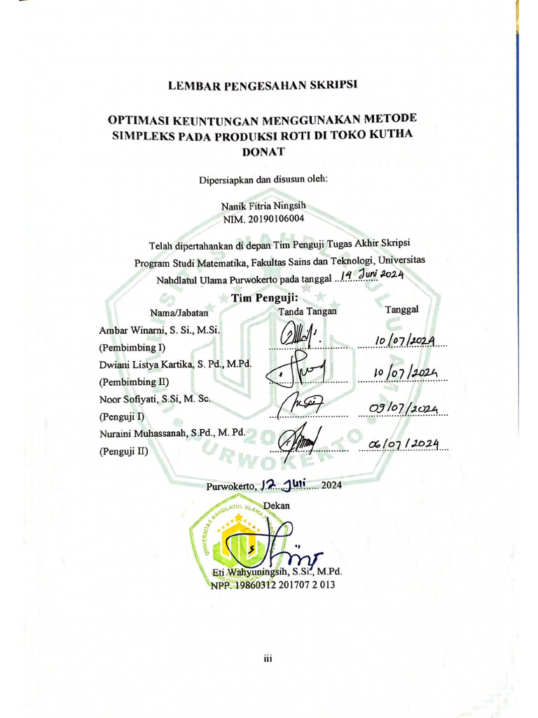 Lembar Pengesahan Nanik | PDF