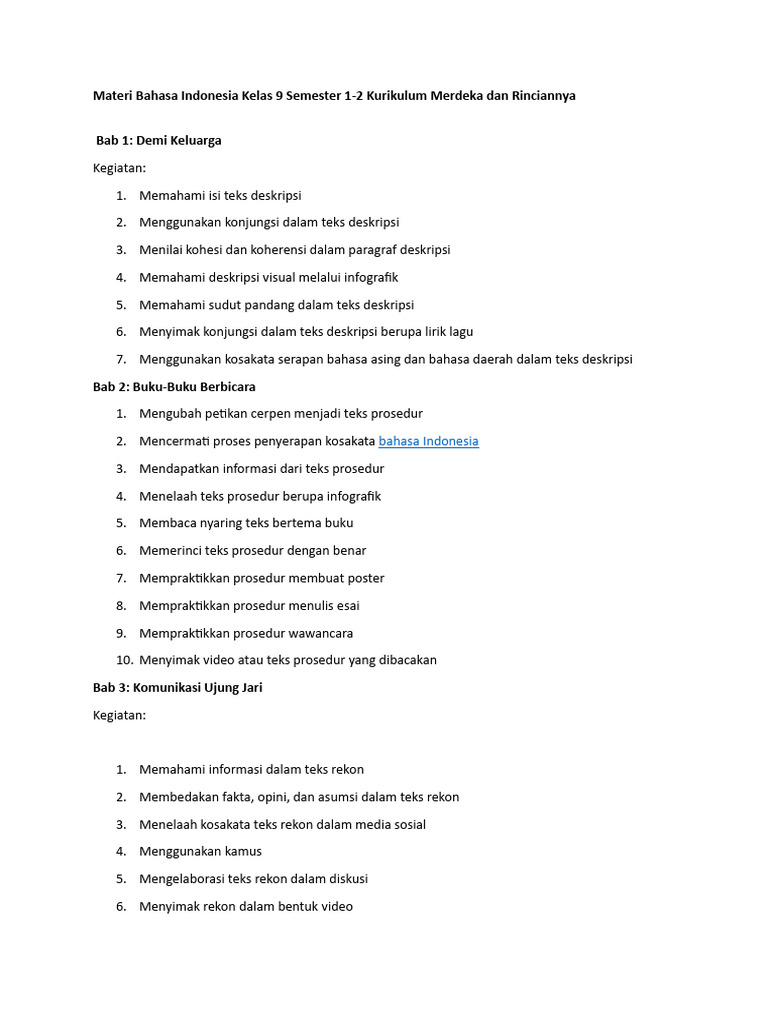 Materi Bindo Kelas 9 Kurtilas | PDF