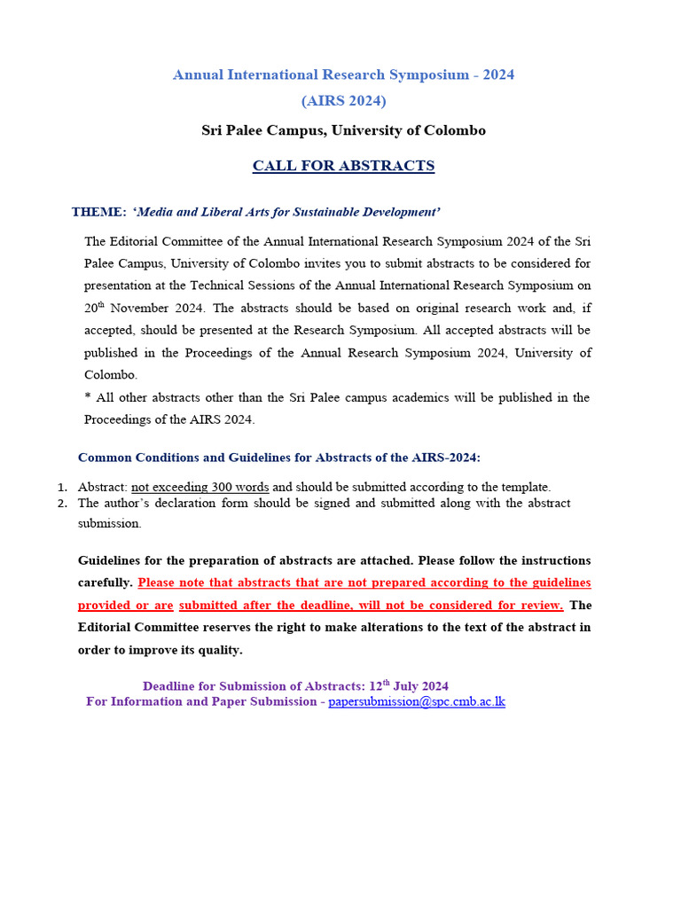 Abstract Guidelines AIRS 2024 2024.06.15 | PDF | Letter Case | Abstract ...