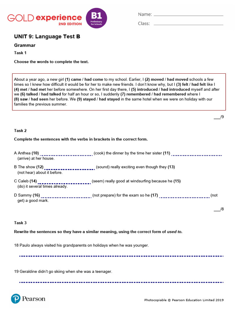 Gold Exp B1 U9 Lang Test B | PDF