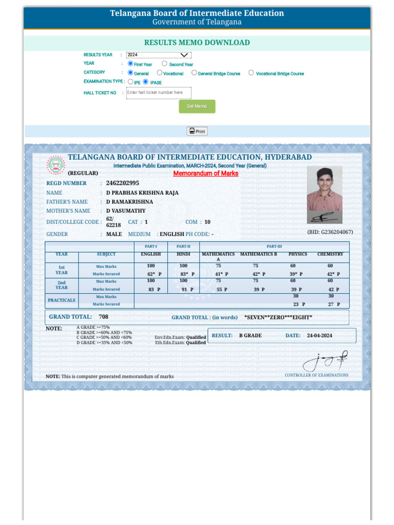 Intermediate Marks Memo 2024 Download | PDF | Educational Stages | Secondary Education