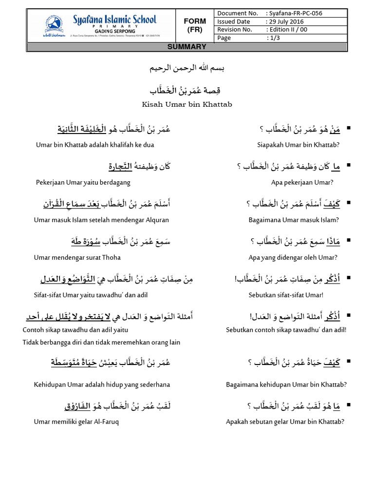 Kisah Umar Bin Khattab R A 23 24 Translate Pdf
