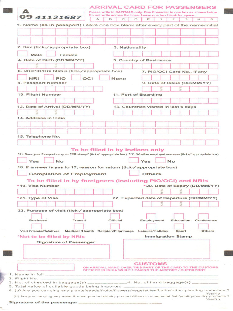 Arrival Card For Passenger | PDF