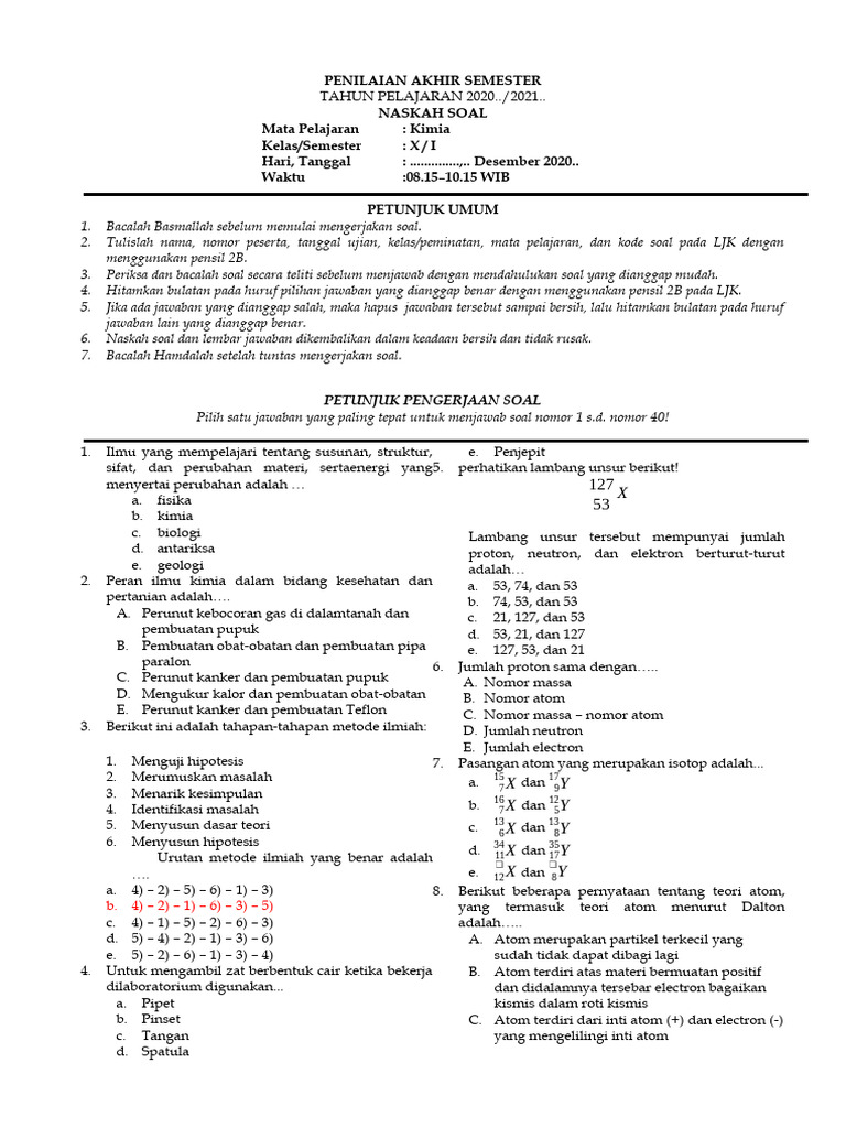 Soal PAS Kimia Kelas X Fix | PDF