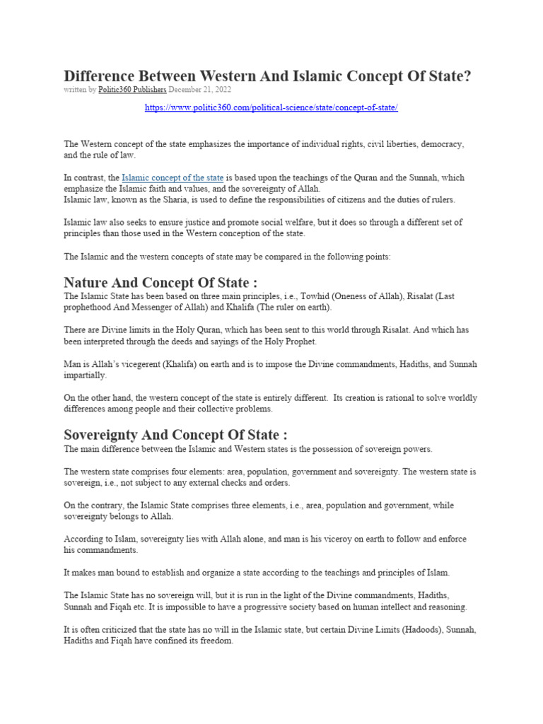 Comparing State Concepts: West vs Islam | PDF | Sharia | Hadith