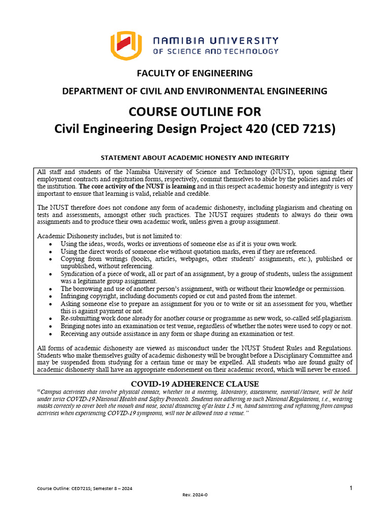 CED721S - Course Outline - 2024 | PDF | Academic Dishonesty | Engineering