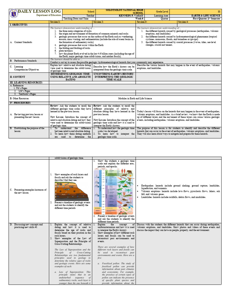 DLL Els Quarter 1 Week 6 | PDF | Geology | Sedimentary Rock