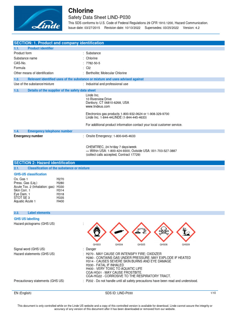 MSDS Chlorine（液氯） | PDF | Firefighting | Safety