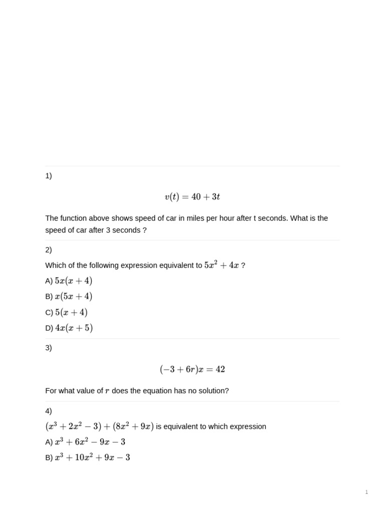 SAT Math 2023 | PDF | Mathematical Objects | Equations