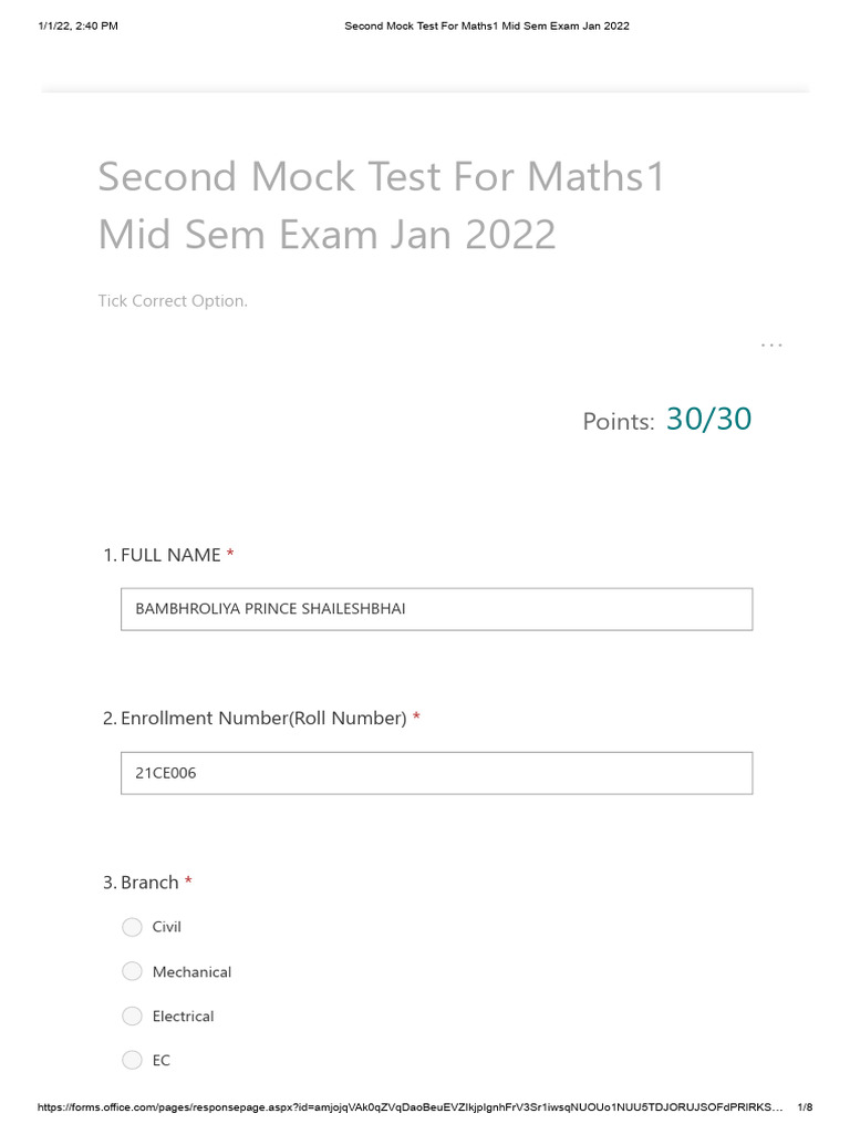Second Mock Test For Maths1 Mid Sem Exam Jan 2022 | PDF | Computing