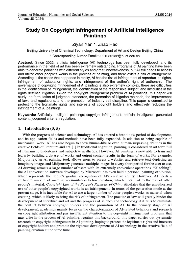 Study On Copyright Infringement of Artificial Intelligence | PDF ...