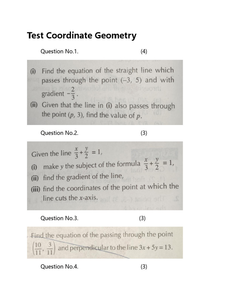 Coordinate Geometry Test Questions | PDF