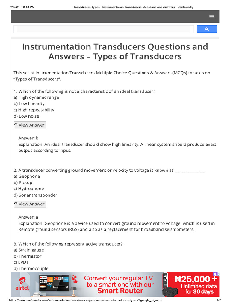 Transducers Types - Instrumentation Transducers Questions and Answers ...
