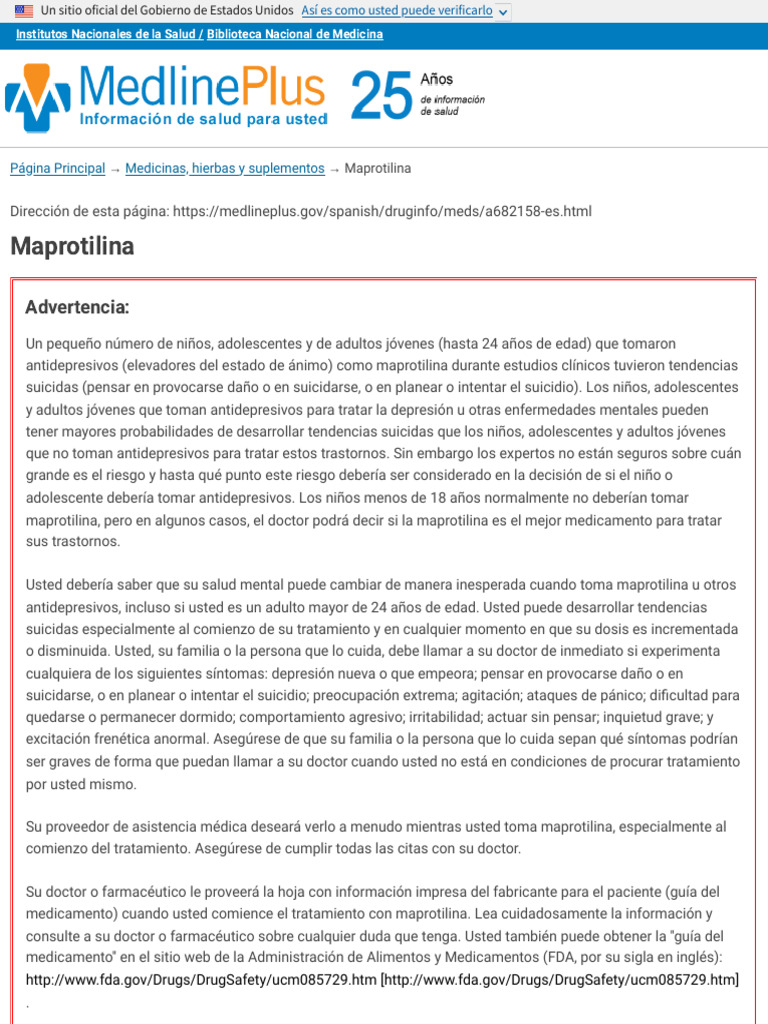 Maprotilina - MedlinePlus Medicinas | PDF | Trastorno depresivo mayor ...