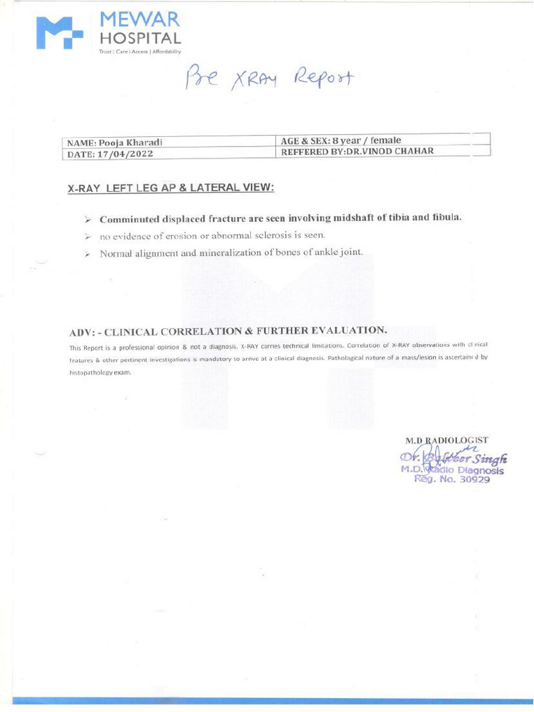 Pooja Kharadi Xray Report | PDF