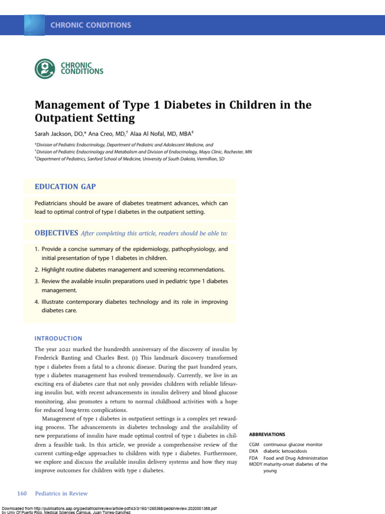 Peds in Review 2020001388 | PDF | Diabetes | Diabetes Management
