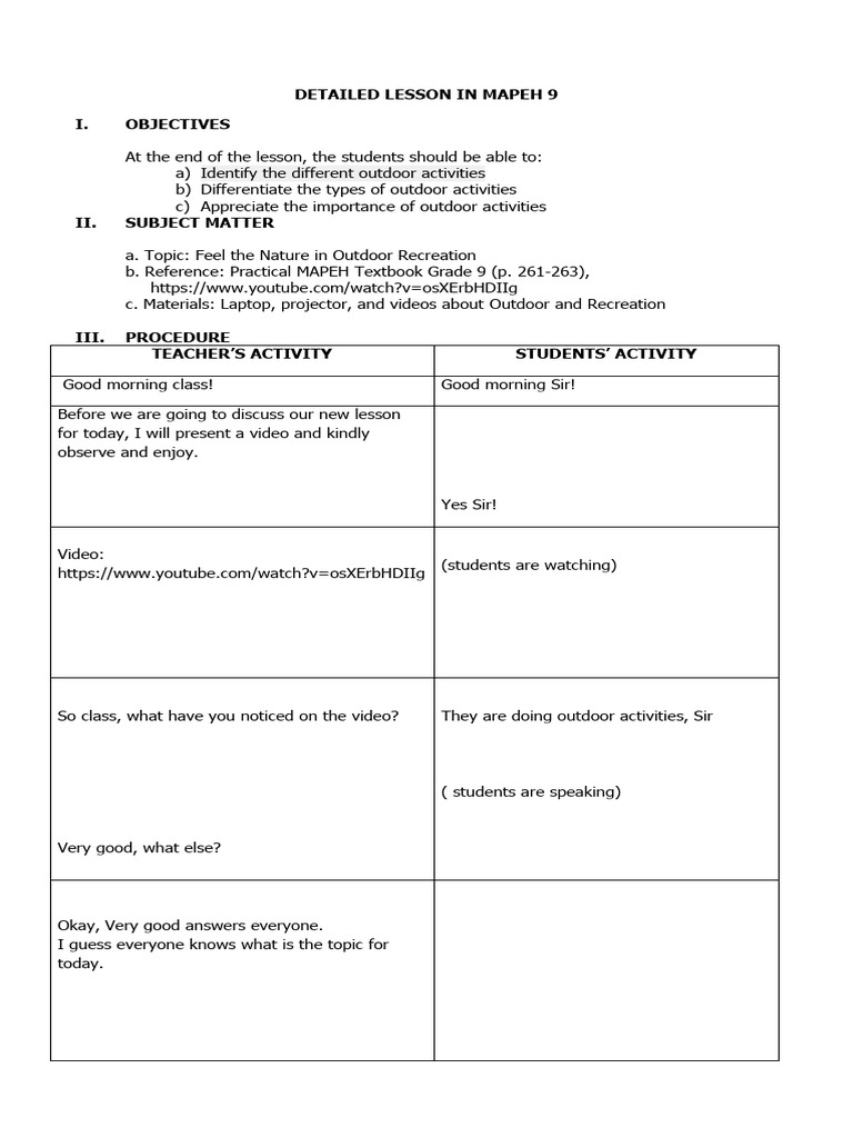 Pama Lesson 2 Lesson Plan | PDF | Outdoor Recreation