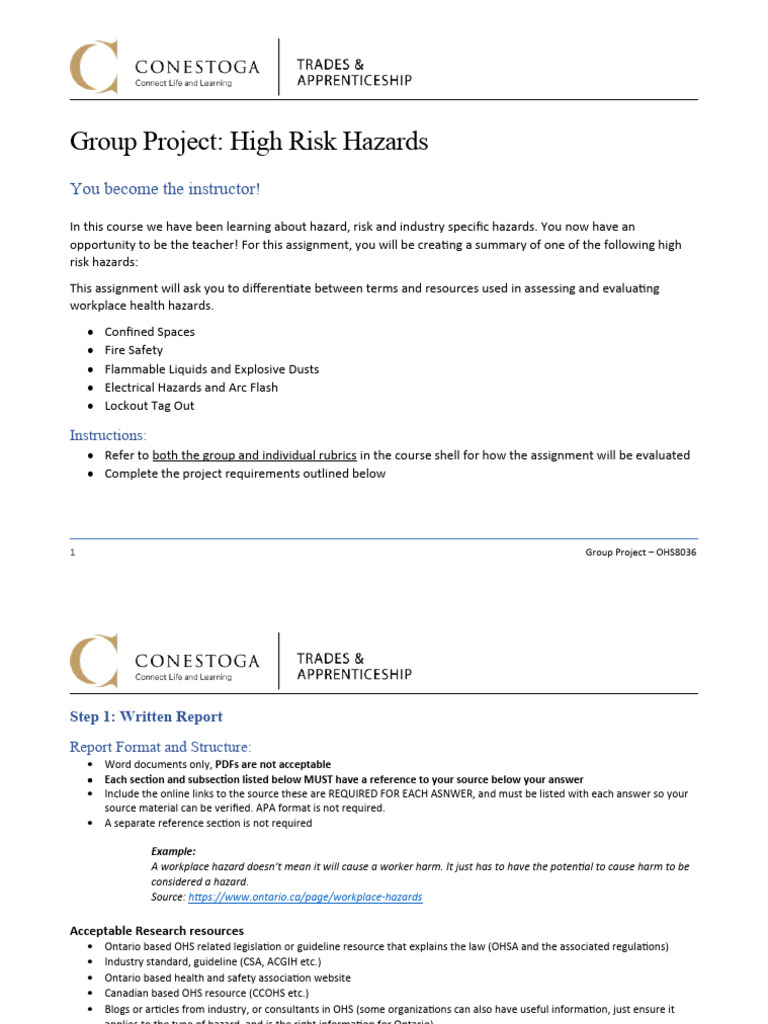 OHS8036 Group Project - High Risk Hazards | PDF | Occupational Safety ...