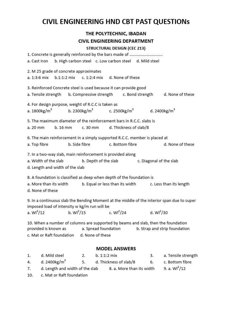 Civil Engineering HND Past Questions | PDF | Force | Deformation ...